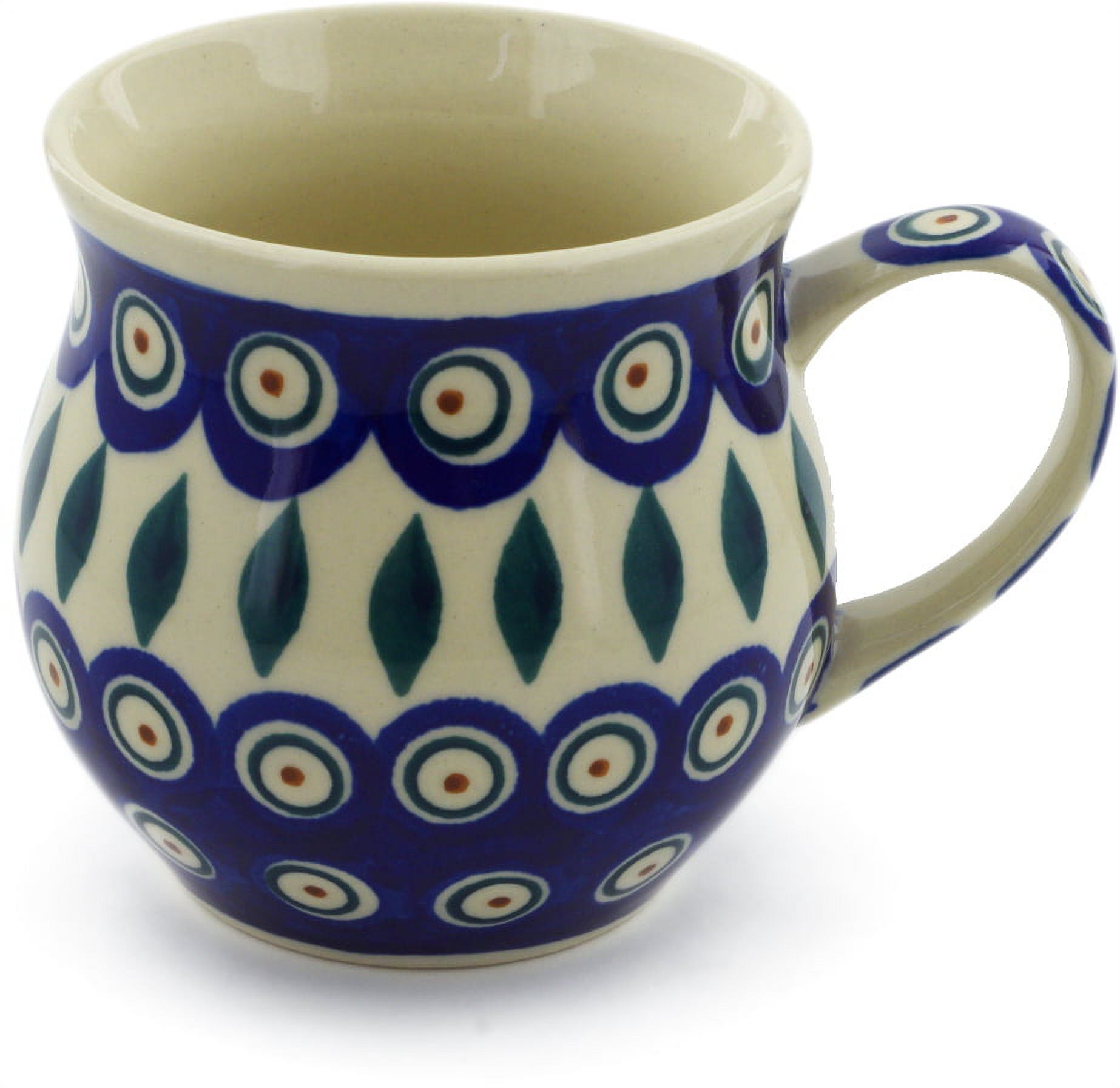 Polish Pottery 12 oz Bubble Mug (Peacock Theme) Hand Painted in ...