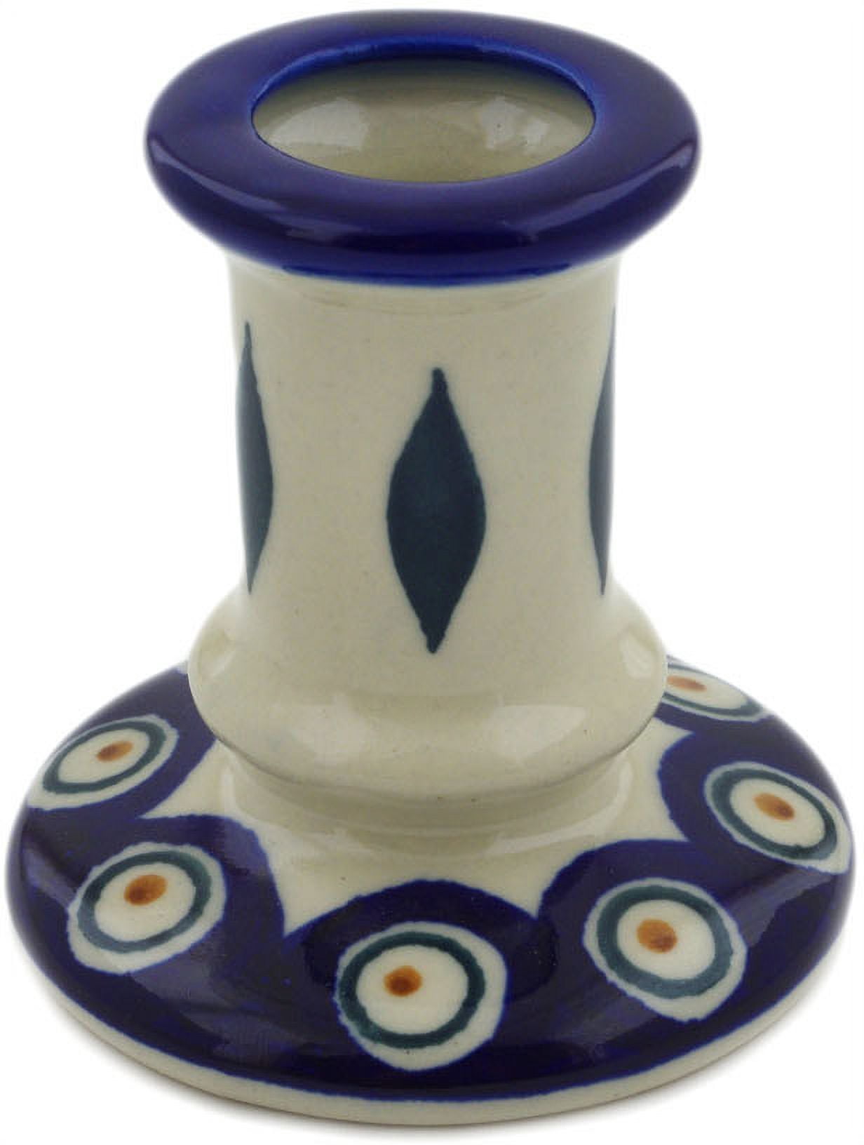 Polish Pottery 2½-inch Candle Holder (Peacock Theme) Hand Painted in ...