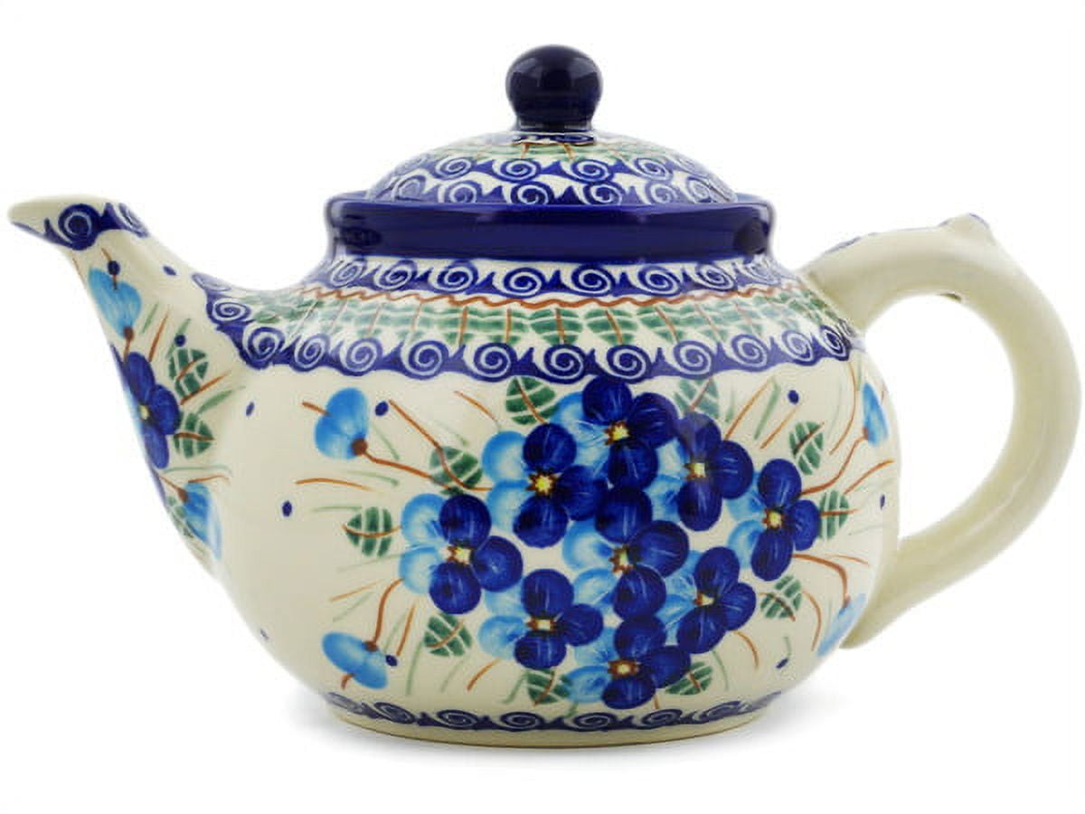 Polish Pottery 46 oz Tea or Coffee Pot (Blue Pansy Theme) Hand Painted ...