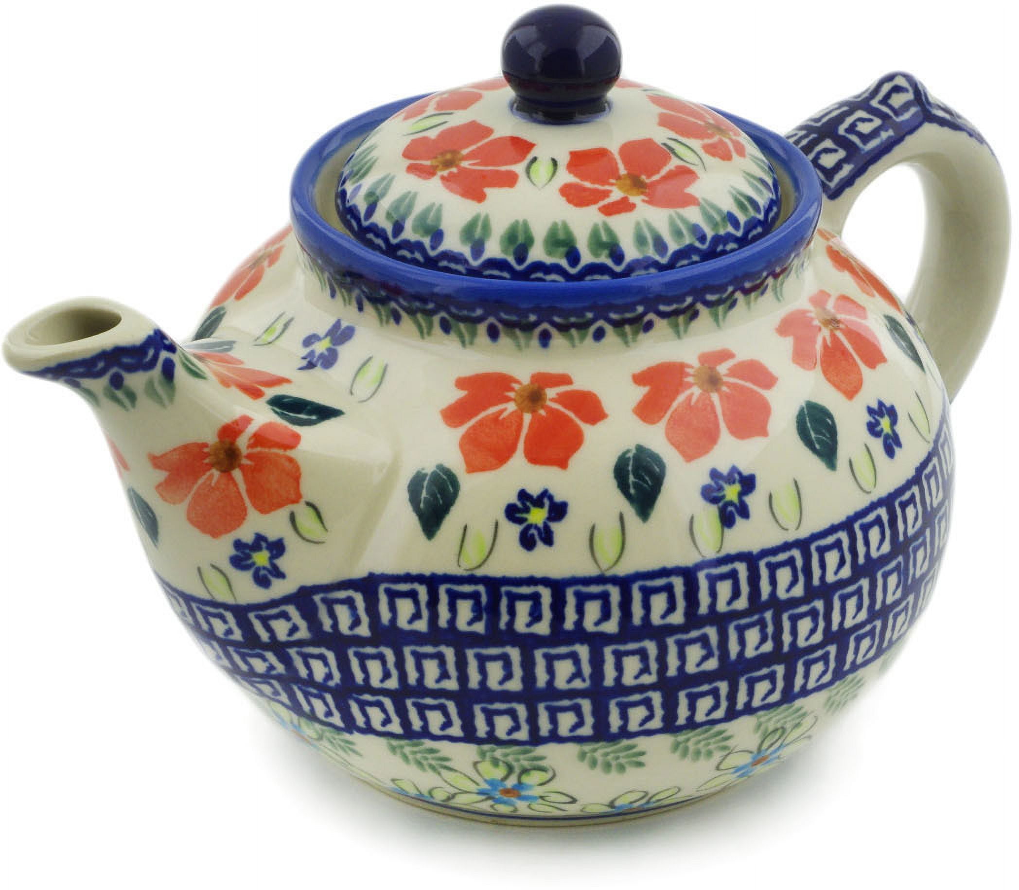 Polish Pottery 46 oz Tea or Coffee Pot (Grecian Fields Theme) Hand ...