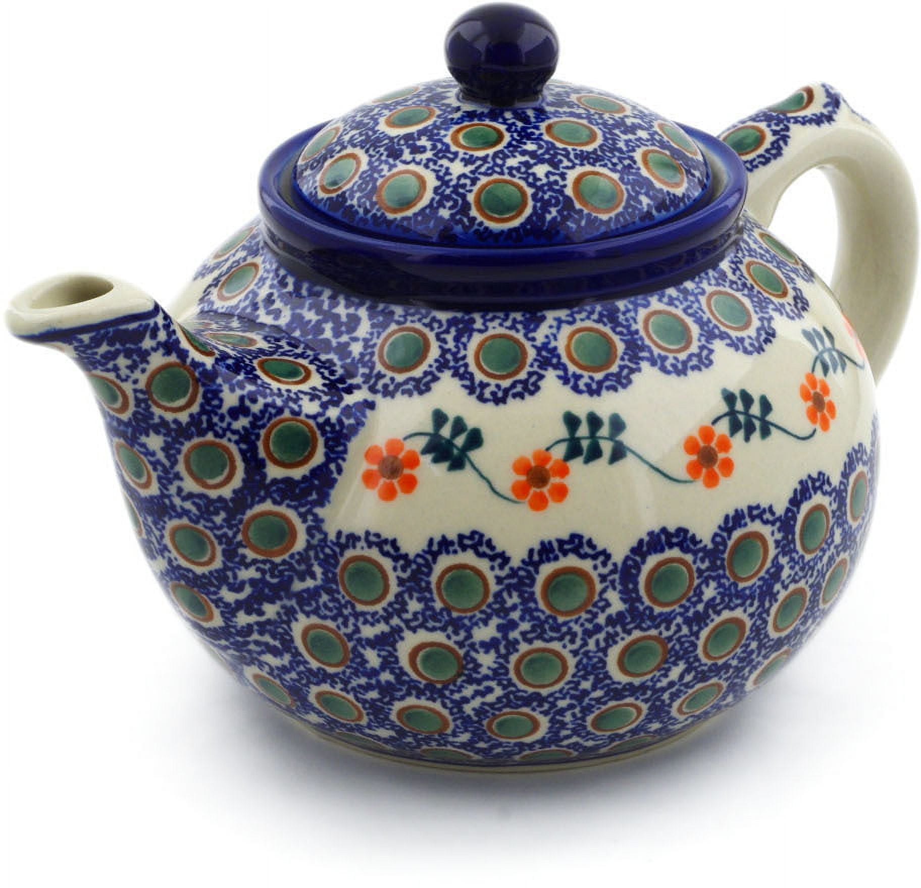Polish Pottery 46 oz Tea or Coffee Pot (Sunflower Peacock Theme) Hand ...