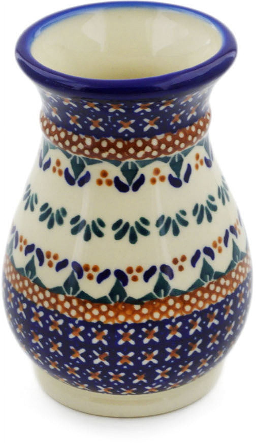 Polish Pottery 5-inch Vase (Blue Cress Theme) Hand Painted in ...