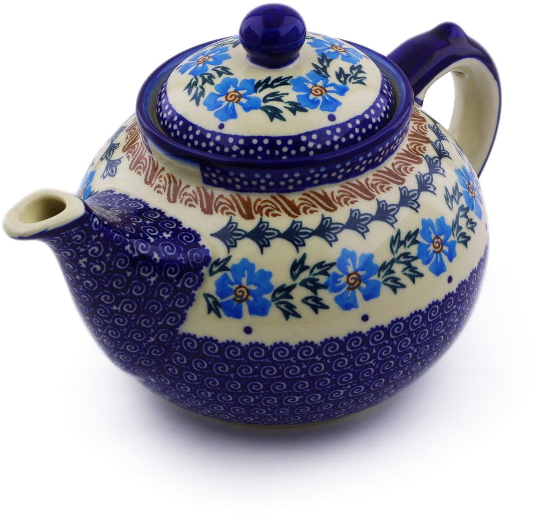 Polish Pottery 6 cups Tea or Coffee Pot (Blue Cornflower Theme) Hand ...