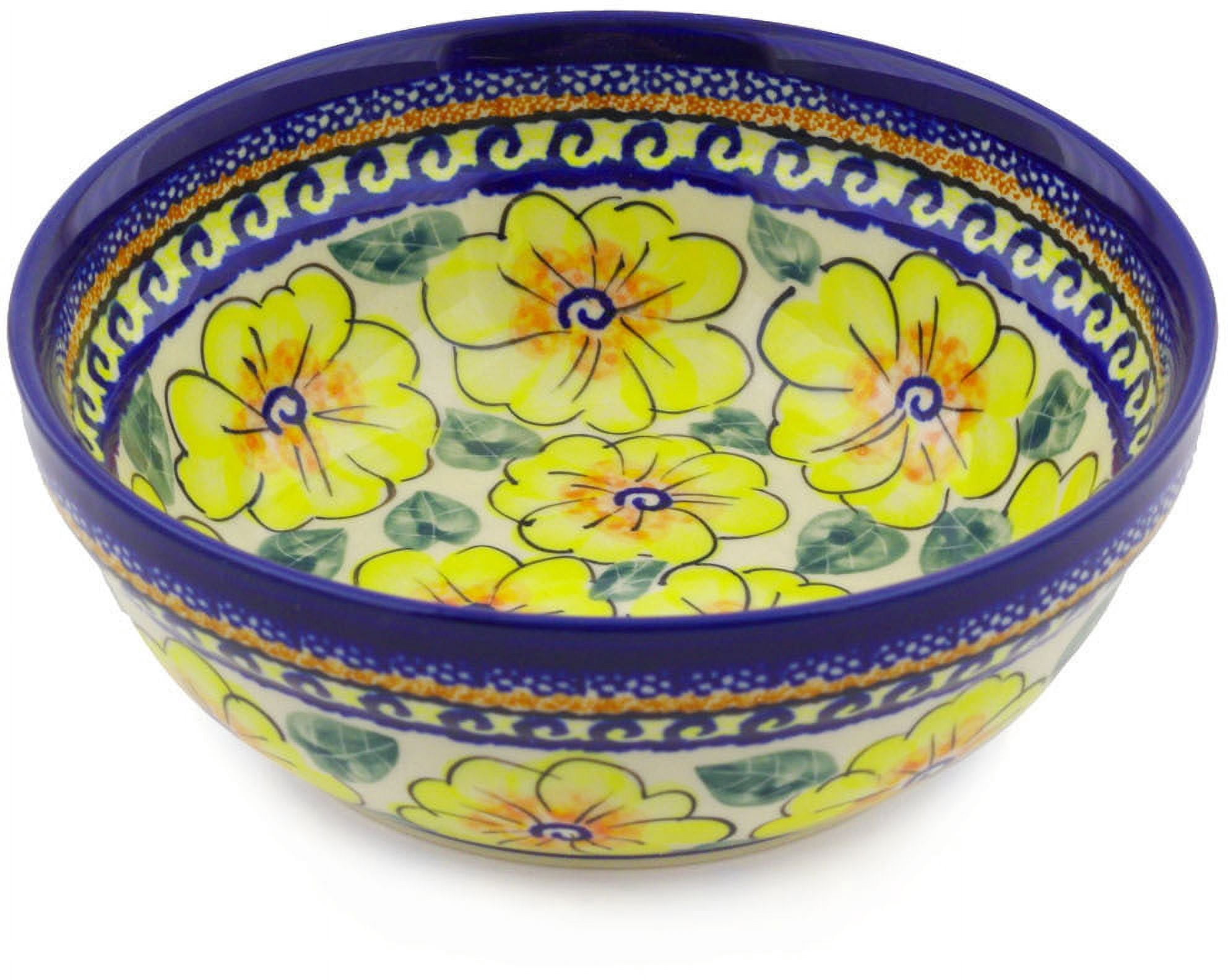 Polish Pottery 6½-inch Bowl (Lemon Poppies Theme) Signature UNIKAT Hand ...