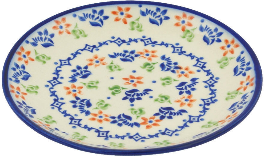 Polish Pottery 7½-inch Dessert Plate (Diamond Daisy Theme) Hand Painted ...