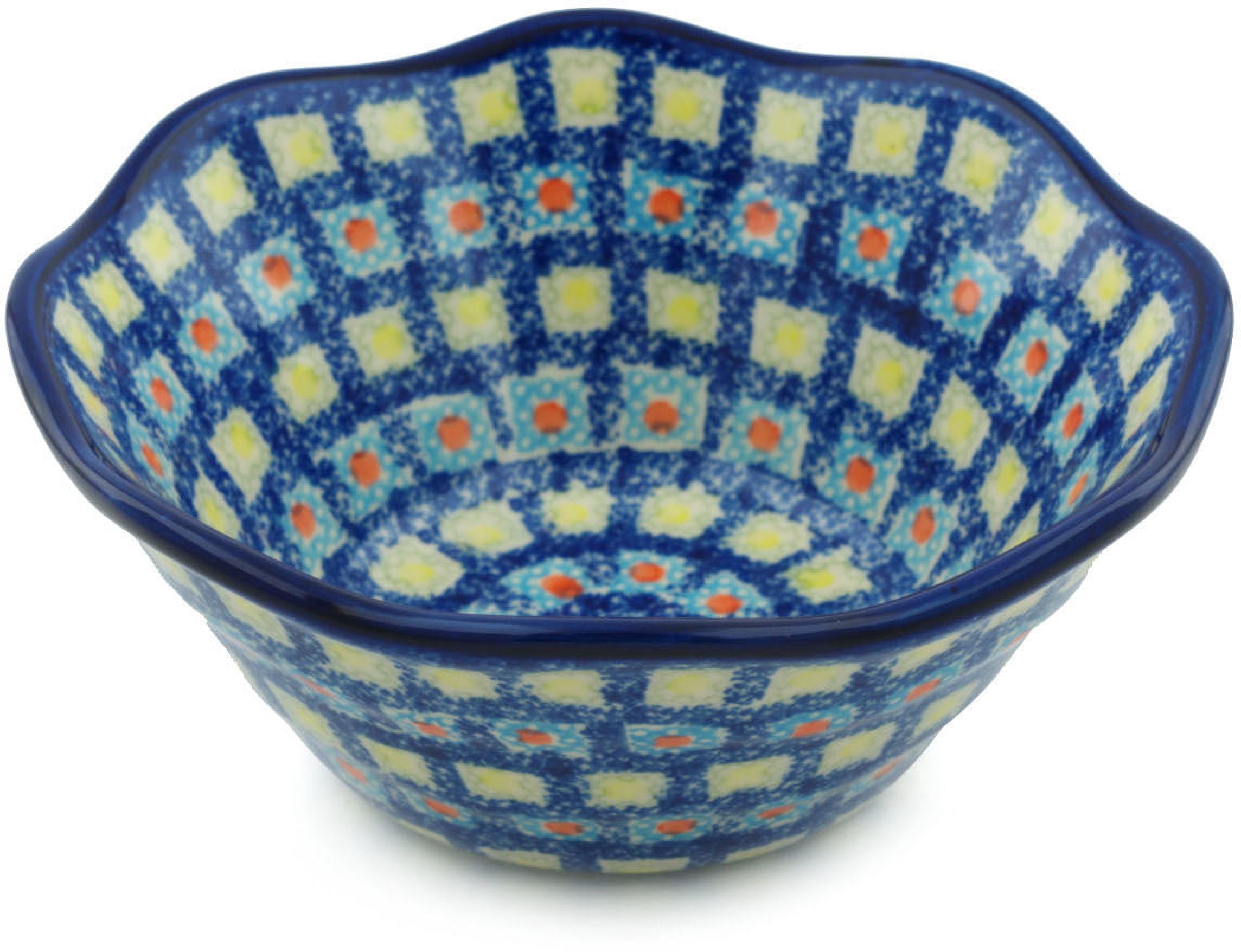 Polish Pottery 7-inch Fluted Bowl (Mosaic Tile Theme) Hand Painted in ...