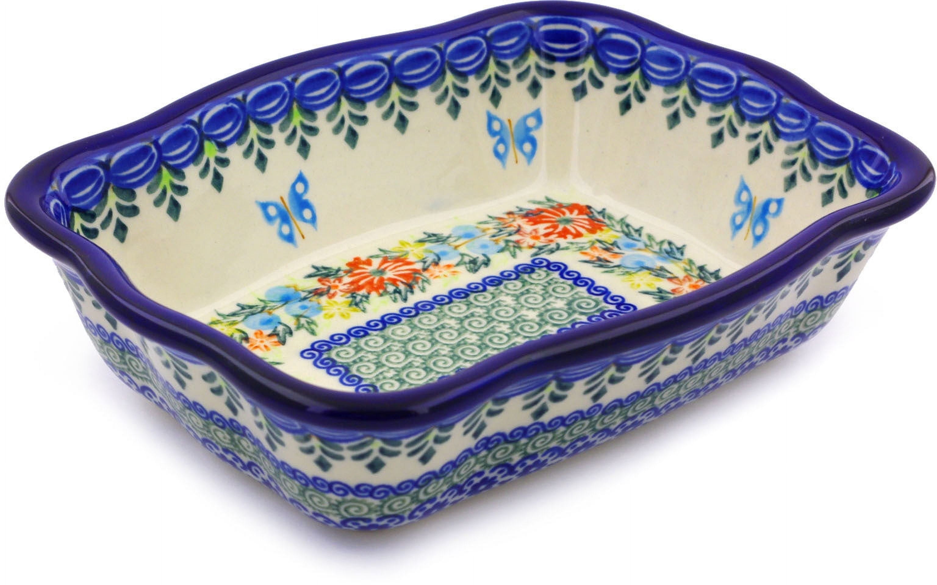 Polish Pottery 7¾-inch Rectangular Baker (Ring Of Flowers Theme ...