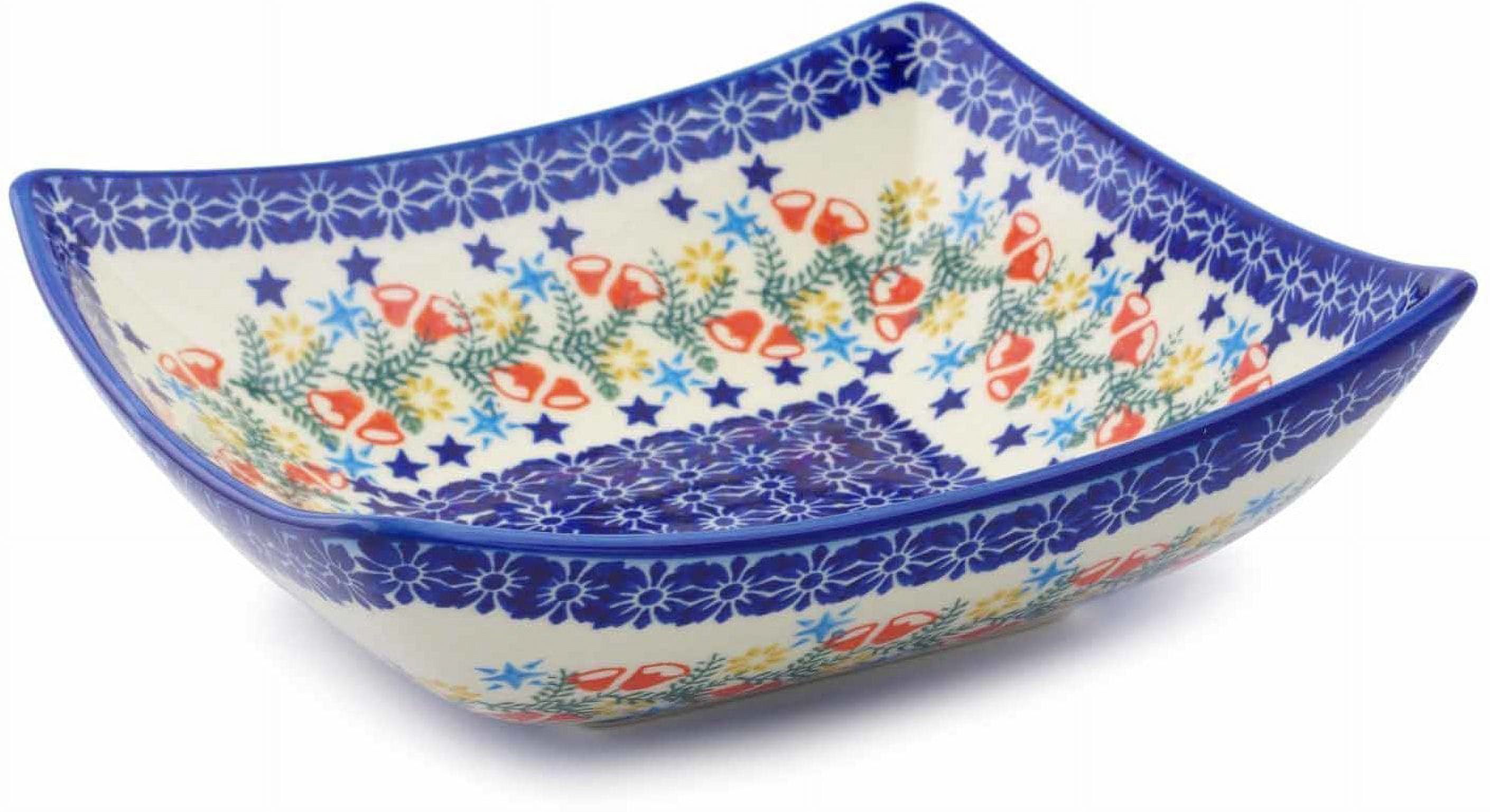 Polish Pottery 7¾-inch Square Bowl (Wreath Of Bealls Theme) Hand ...