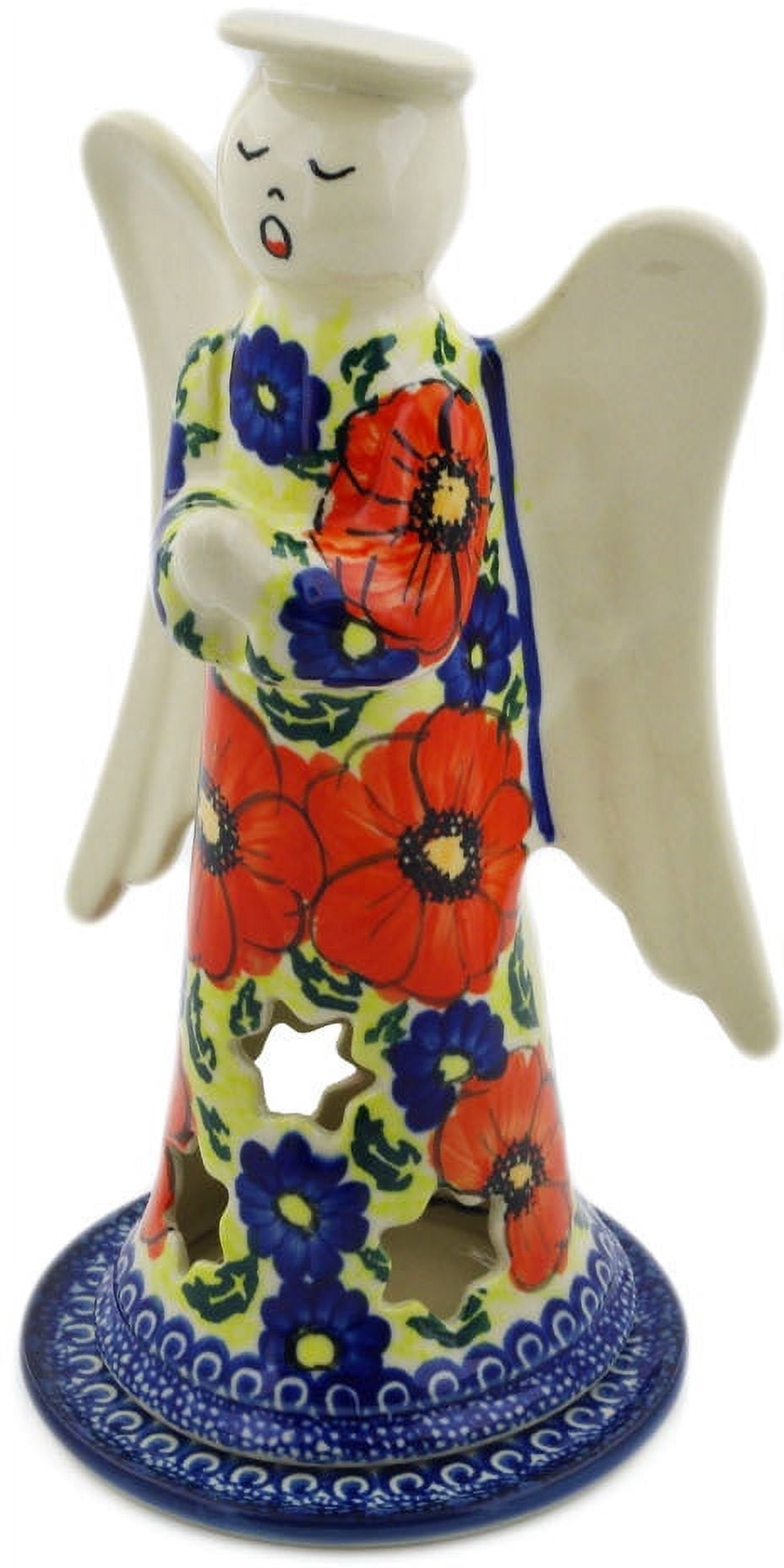 Polish Pottery 9-inch Angel Figurine (Red Star Theme) Signature UNIKAT ...