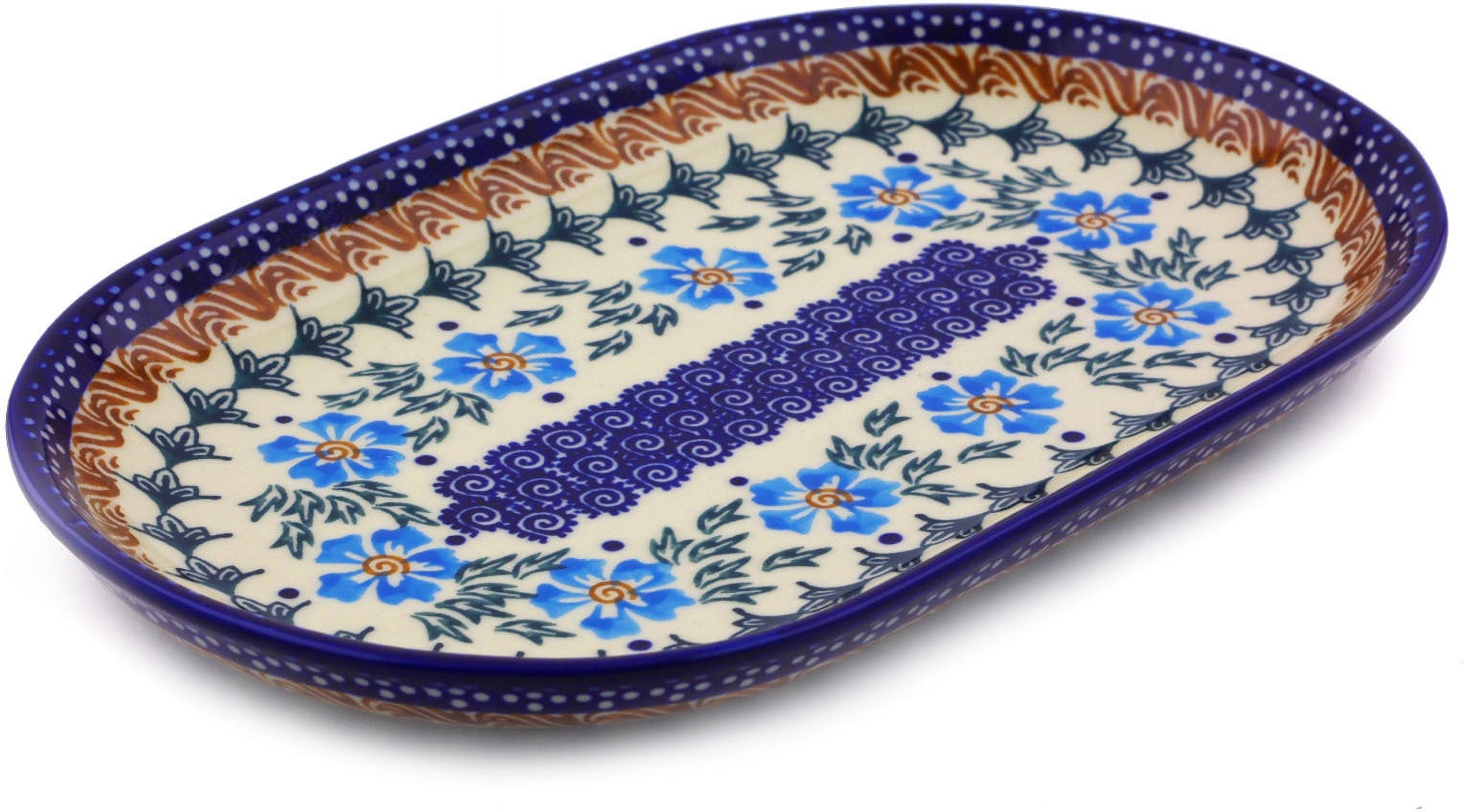 Polish Pottery 9¼-inch Platter (Blue Cornflower Theme) Hand Painted in ...