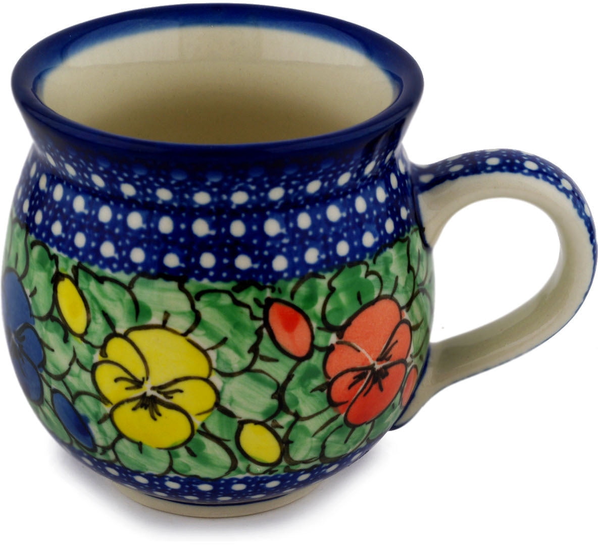 Polish Pottery Bubble Mug 12oz Polmedia Pansy Pop Theme UNIKAT Hand ...