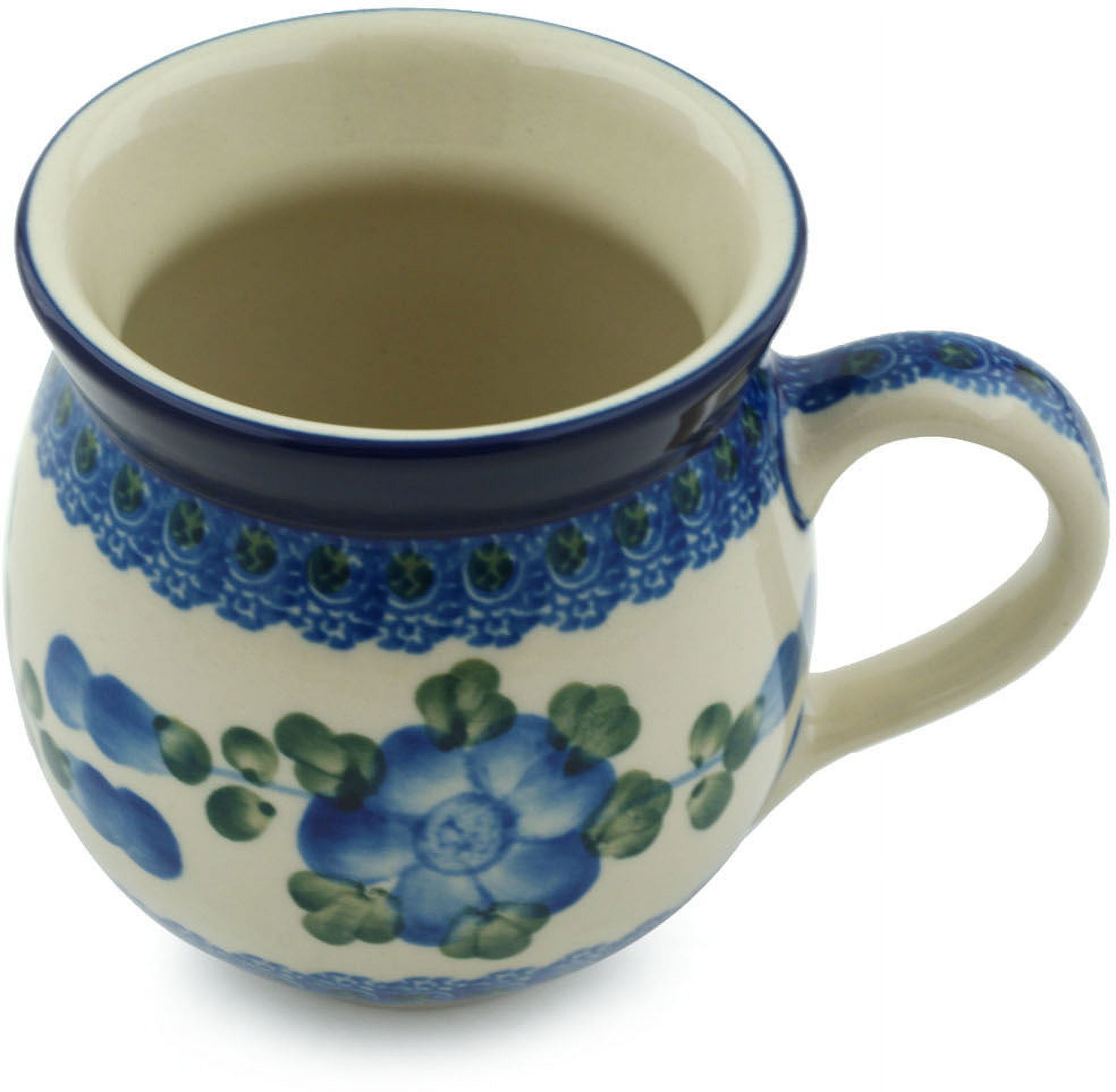 Polish Pottery Bubble Mug 12oz Polmedia Blue Poppies Theme Hand Painted ...