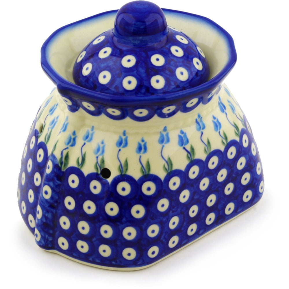 Polish Pottery Garlic and Onion Jar 7-inch Polmedia Peacock Tulip ...