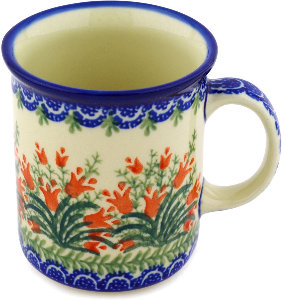 Polish Pottery Mug 10 oz Polmedia Crimson Bells Theme Hand Painted in ...
