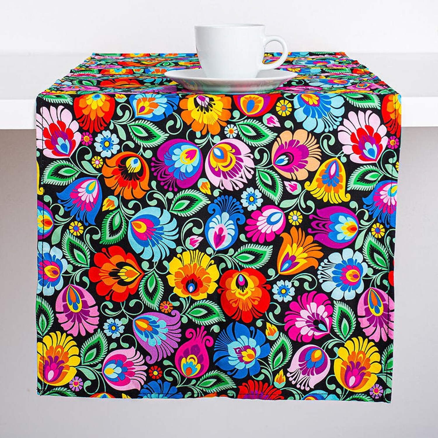 Polish Traditional Lowicz Folk Art Table Runner (Lowicz Black ...