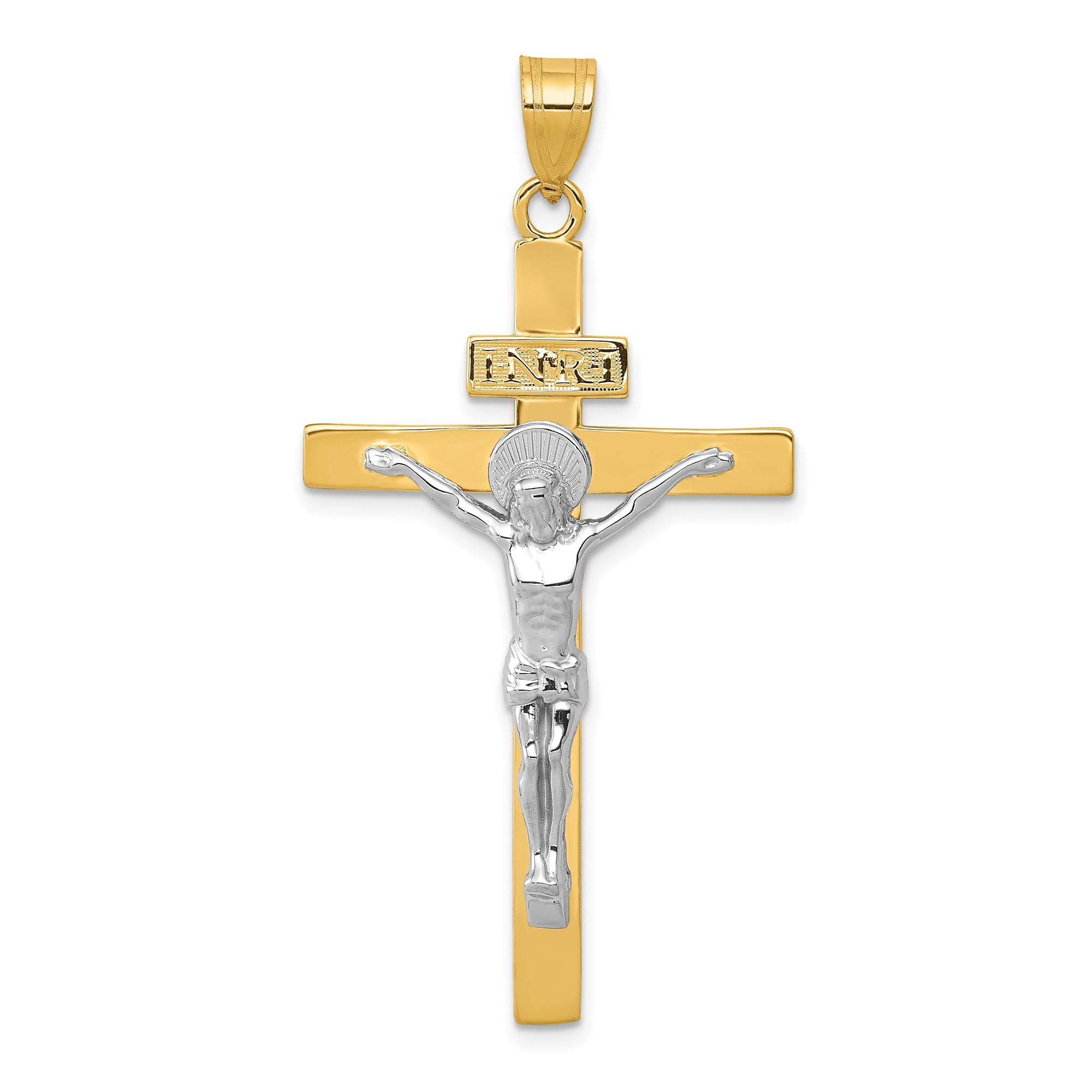 Polished 14k Real Gold INRI Latin Crucifix Cross Pendant with Jesus ...