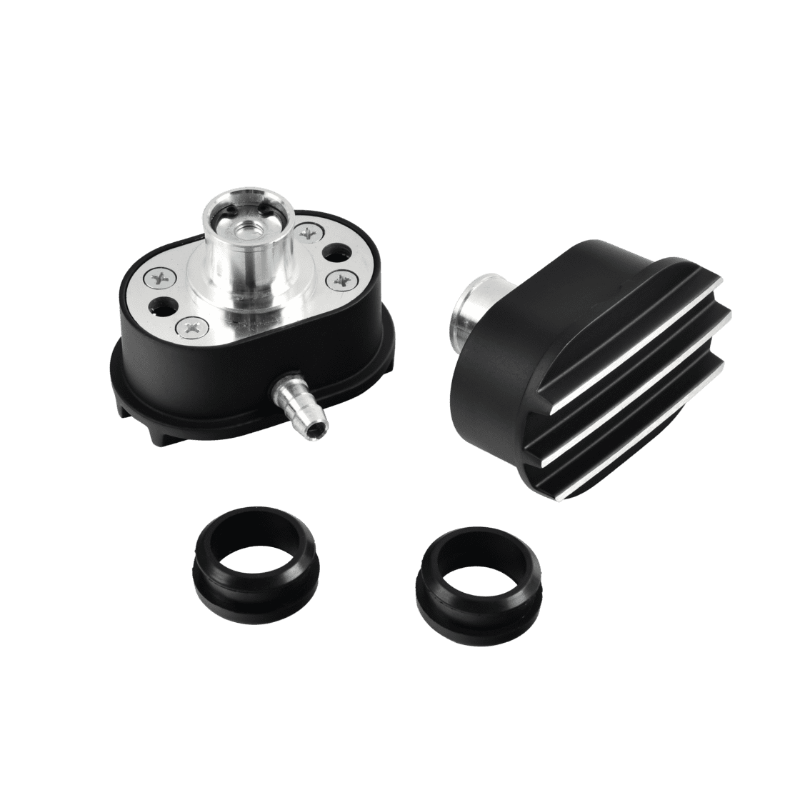 Polished Aluminum Finned Oval Air PCV Breather Combo Valve Cover Black ...