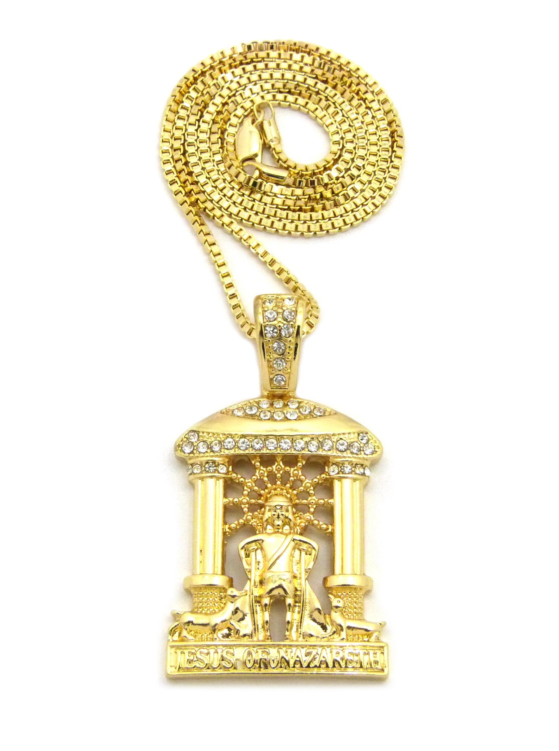 Polished Jesus of Nazareth Between Animals Pendant with Chain Necklace ...