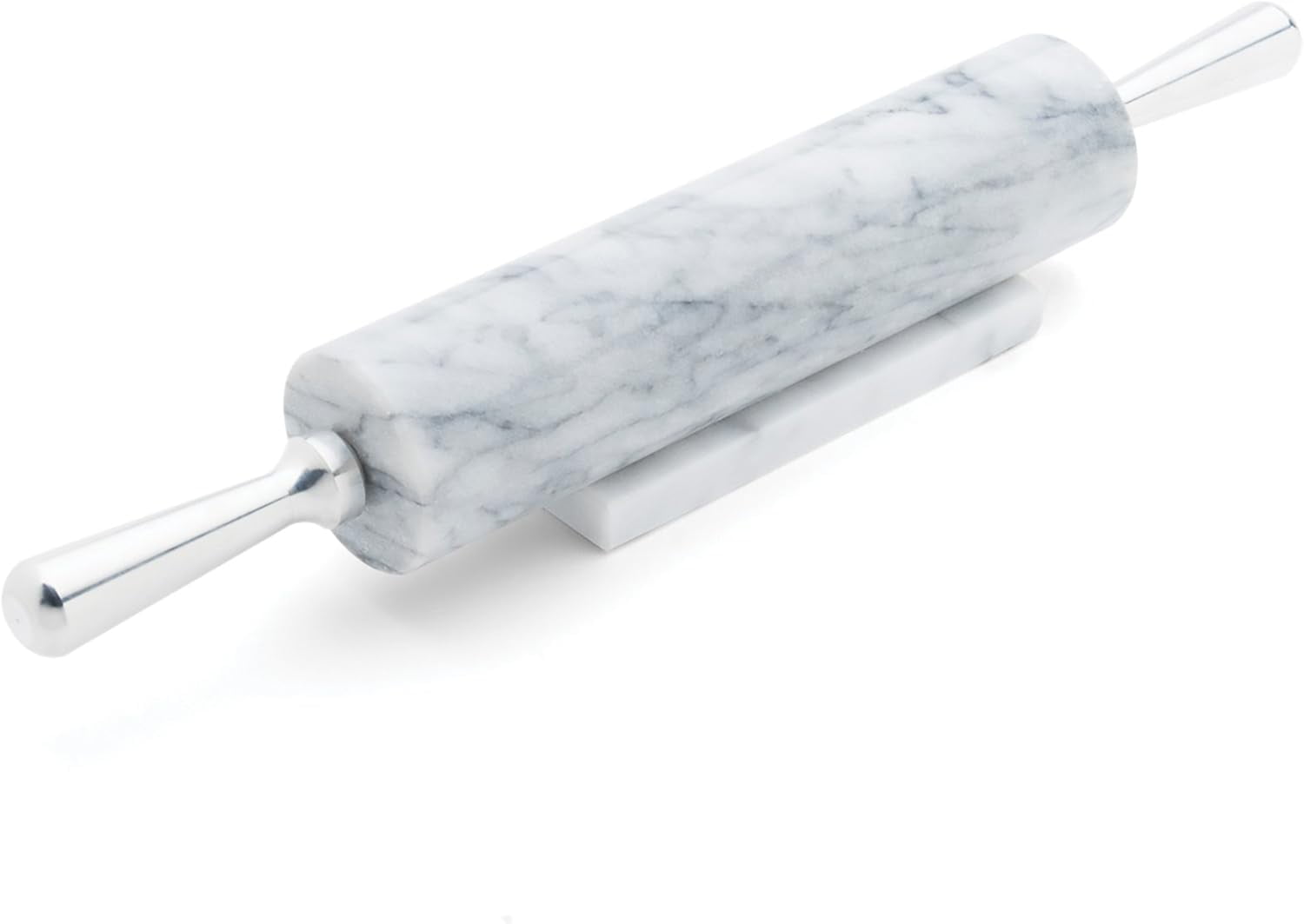 Polished Marble Rolling Pin with Wooden Cradle, 10-Inch Barrel, White ...