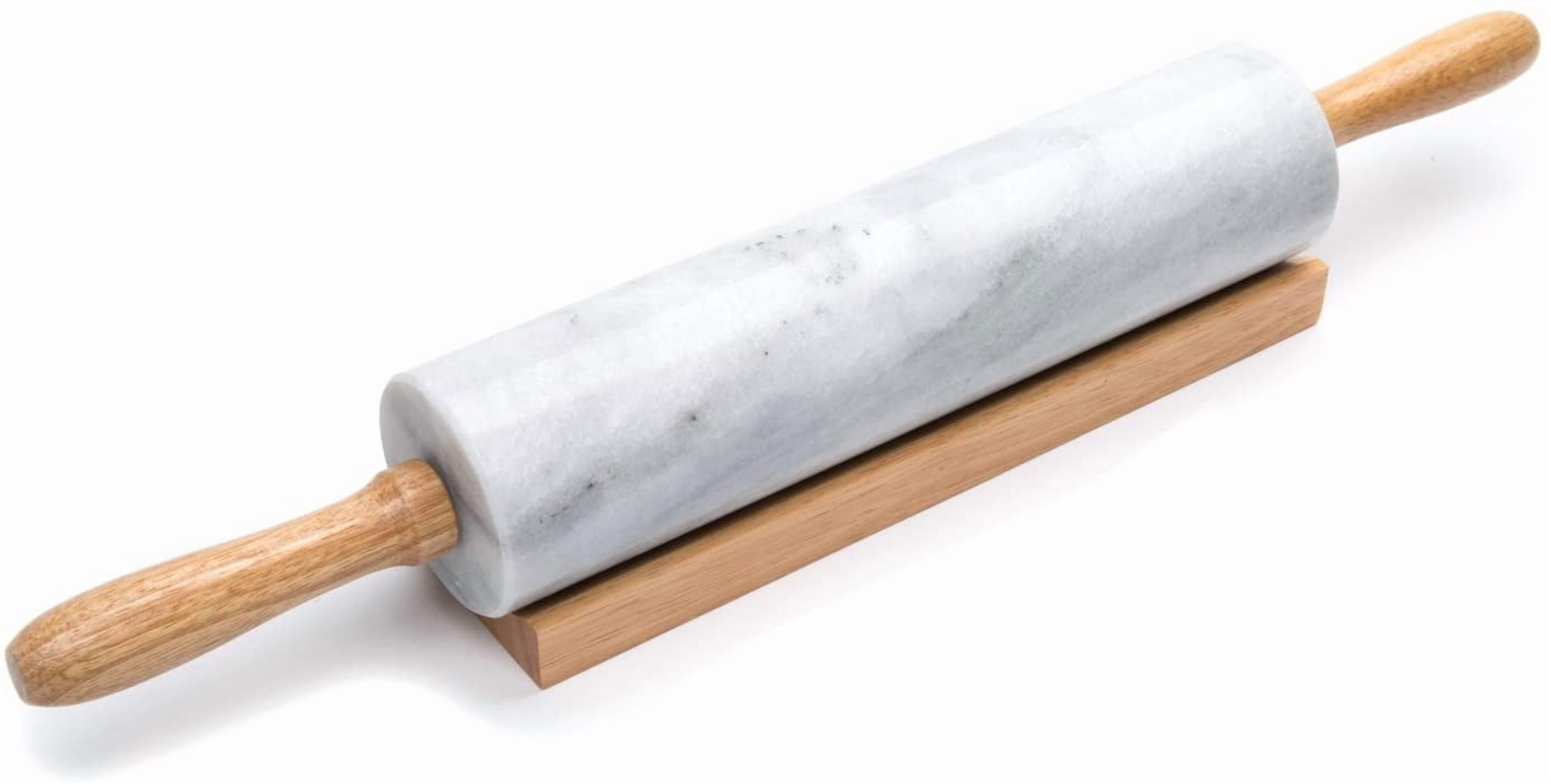 Polished Marble Rolling Pin with Wooden Cradle, 10-Inch Barrel, White ...