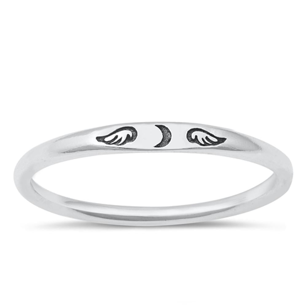 Polished Moon & Angel Wings Ring .925 Sterling Silver Stacking Band ...