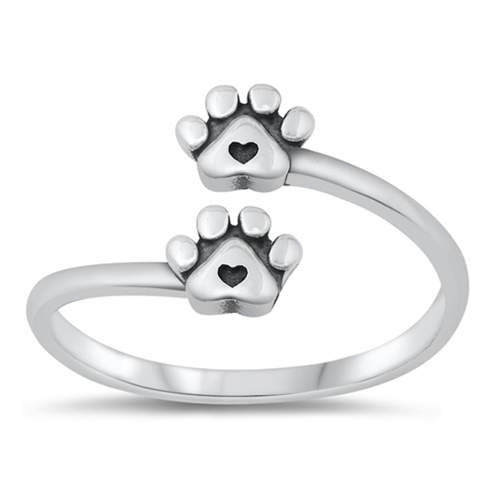 Polished Paws & Hearts Ring .925 Sterling Silver Love Pets Band Jewelry ...