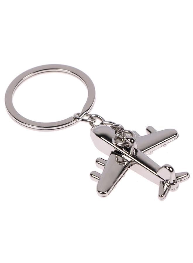 Polished Silver Aircraft Airplane Model Metal Keychain Key Chain Ring ...
