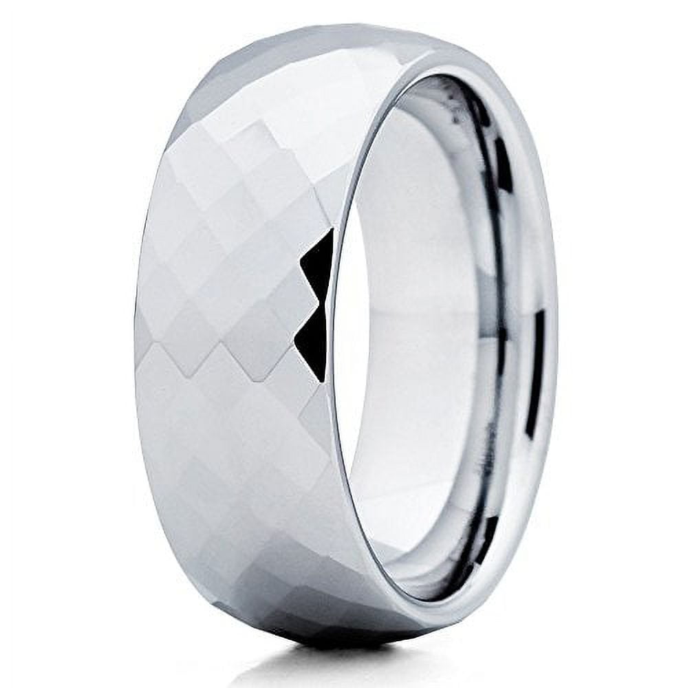 Polished Silver Tungsten Wedding Band Faceted Diamong Tungsten Ring 8mm ...