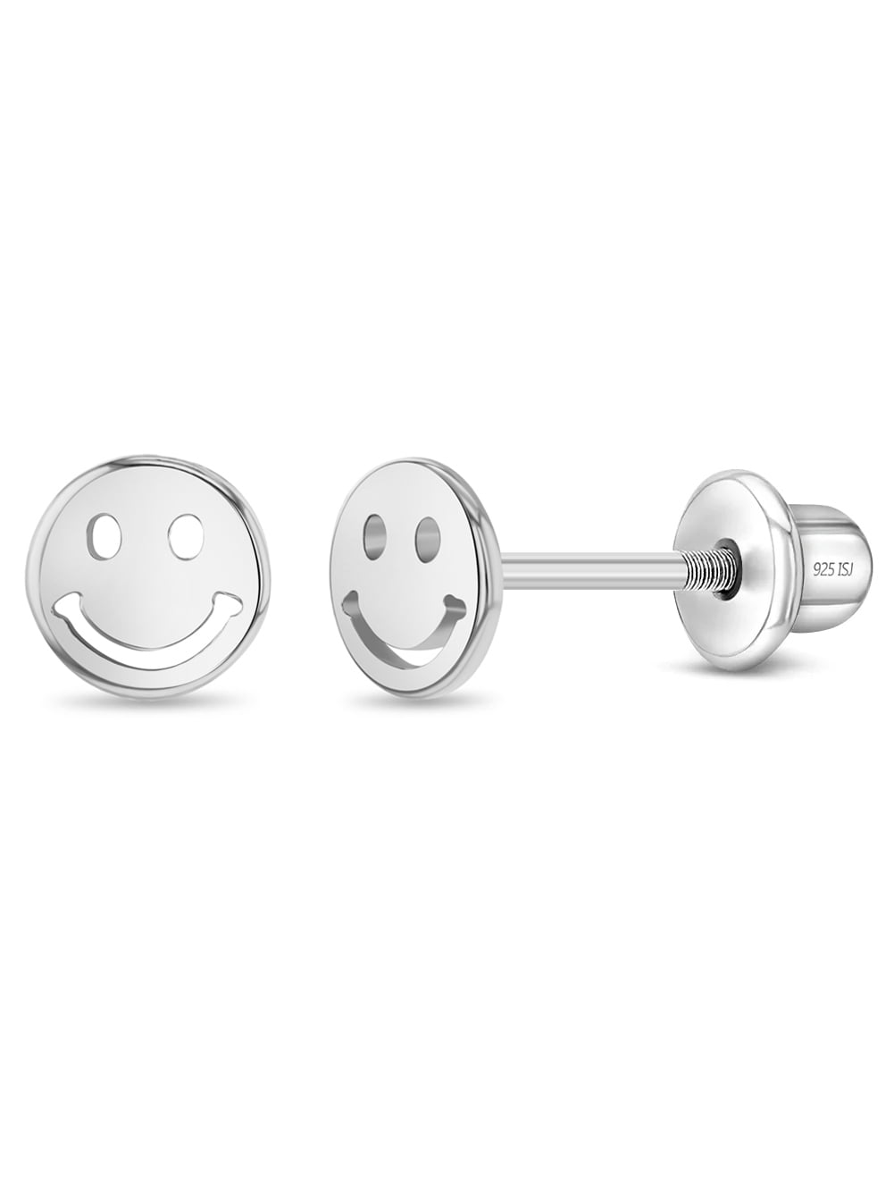 Polished Smiling Face Children's / Girls Earrings Screw Back - Sterling ...