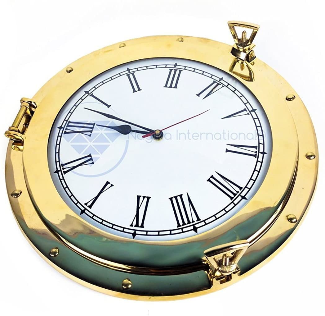 Polished Solid Brass Lustrous Premium Nautical Port Hole Time's Clock ...