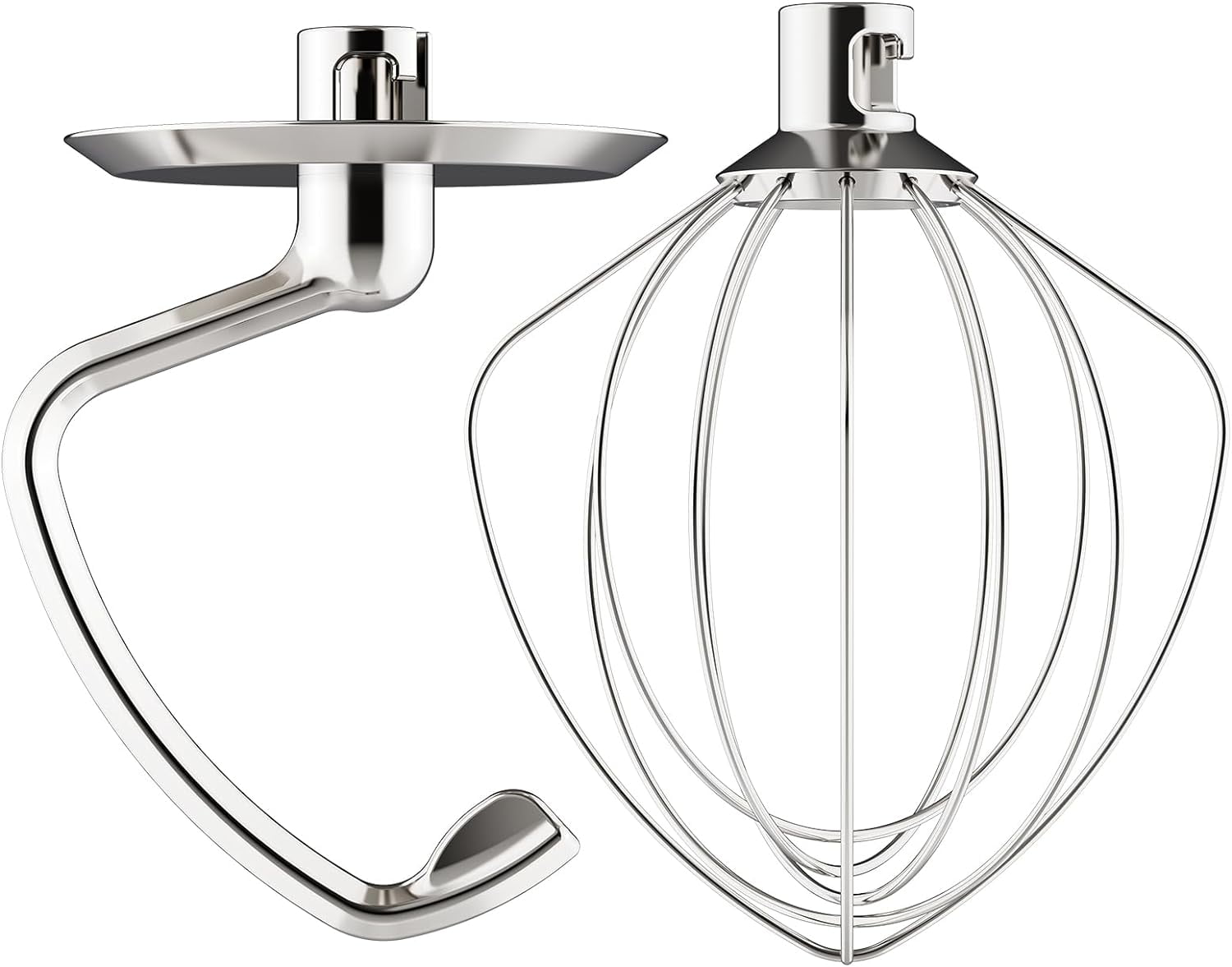 Polished Stainless Steel Dough Hook and 6-Wire Whip Whisk Attachment ...