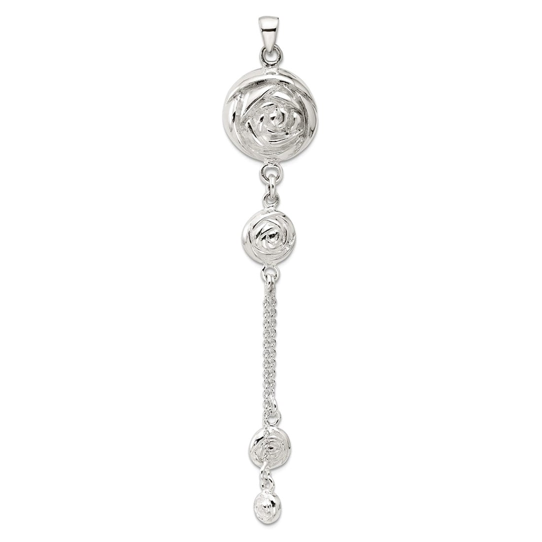 Polished Textured Flowers Double Strand Chain Pendant 78.4x15.25mm Wide ...