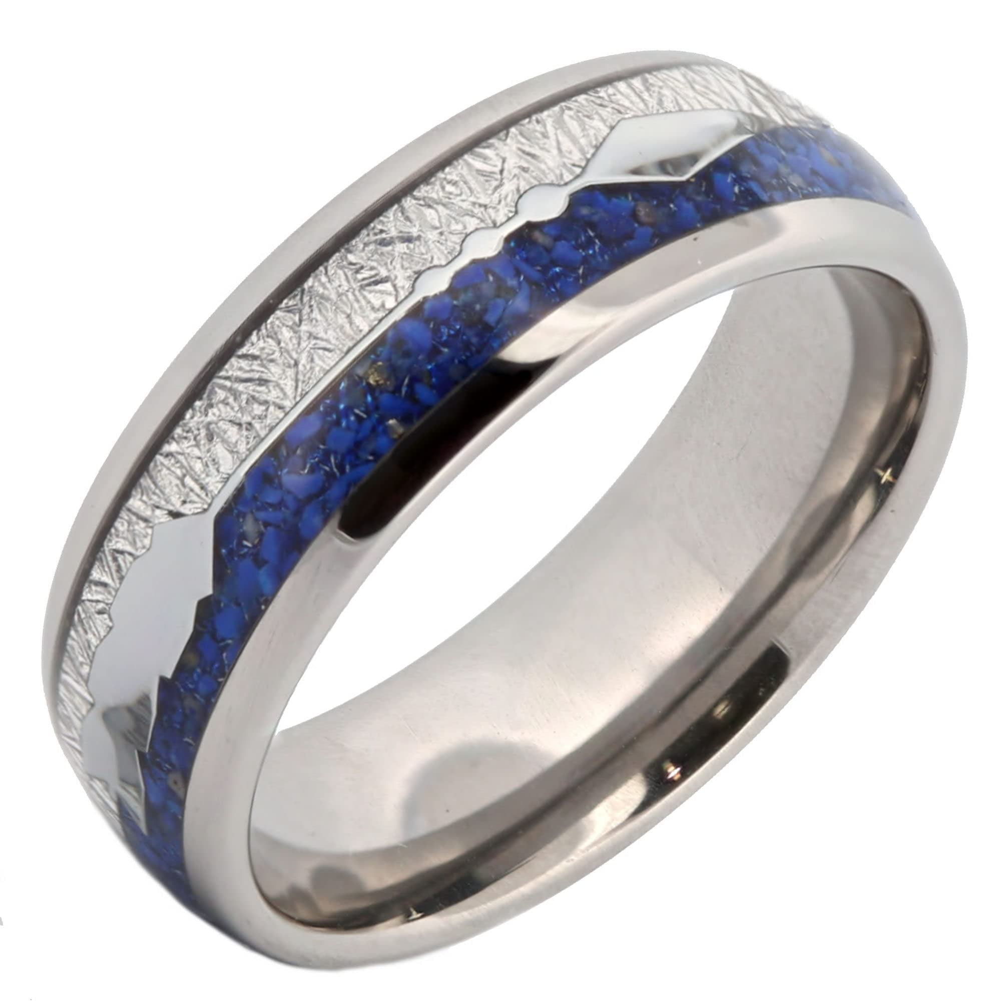 Polished Tungsten Carbide 8mm Blue Lapis Lazuli Inlay and Meteorite ...