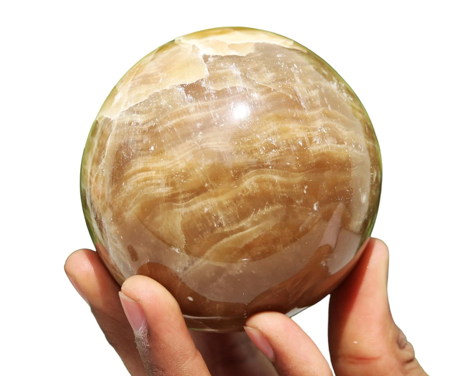 Polished Yellow Calcite Ball, 75mm / 680g Crystal Quartz Metaphysical ...