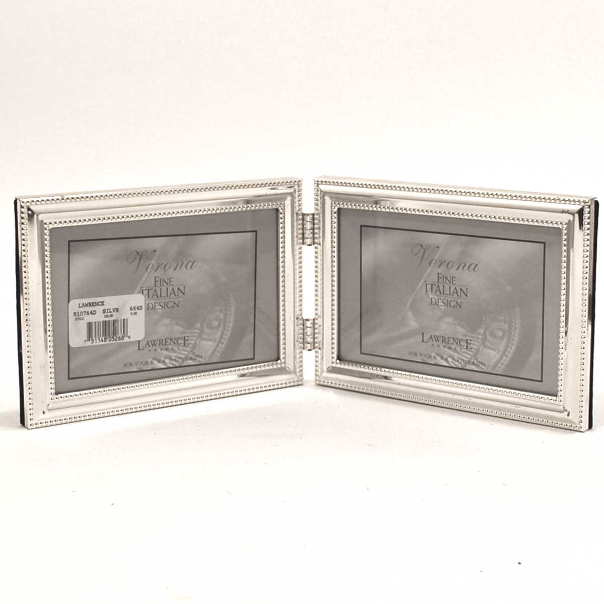 Polished silver Hinged Double landscape 6x4 frame w double bead trim ...