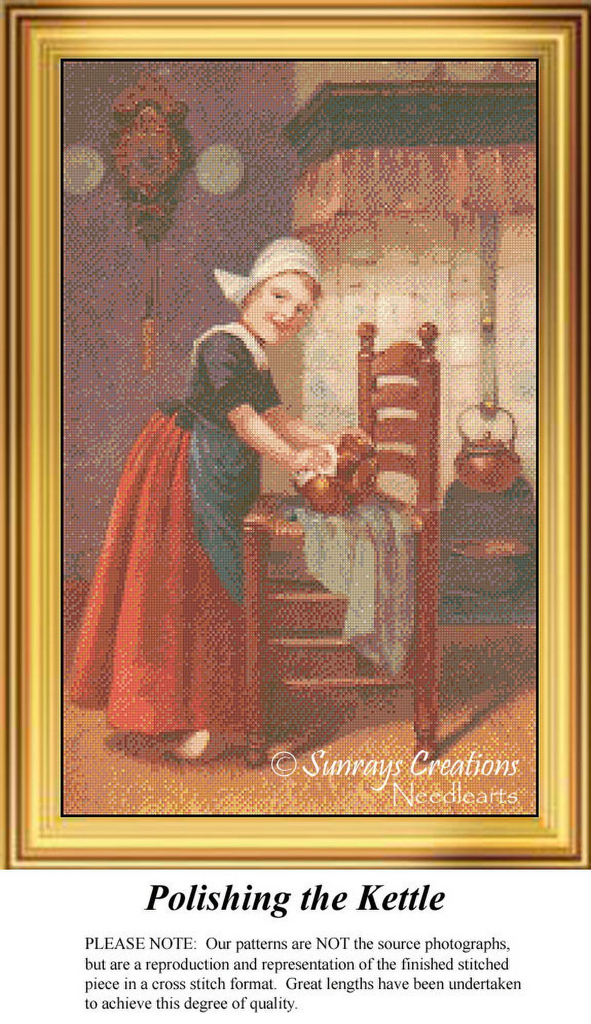 Polishing the Kettle, Vintage Cross Stitch Pattern (Pattern Only, You ...