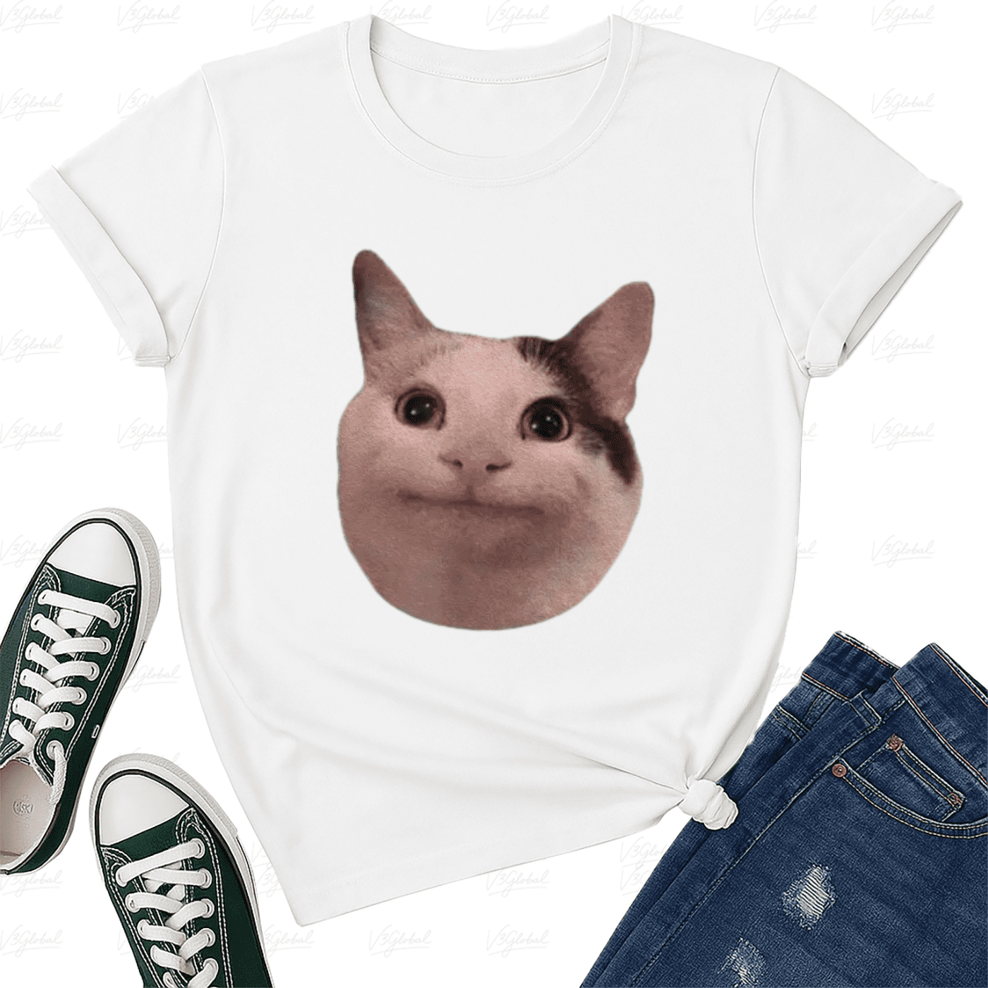 Polite Cat Funny Confused Cat Meme Pointing At Graphic up to Size 5XL ...