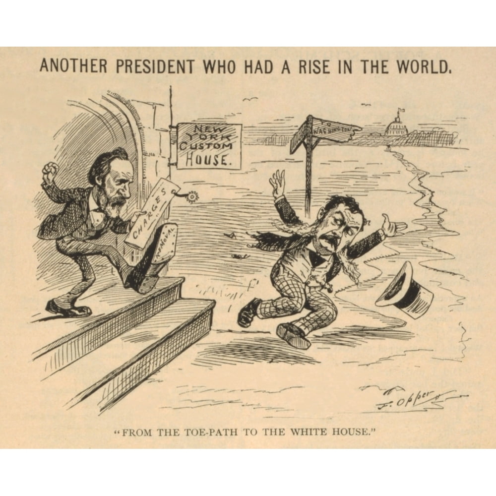 Political Cartoon Showing Chester Arthur Kicked Out Of The New York ...