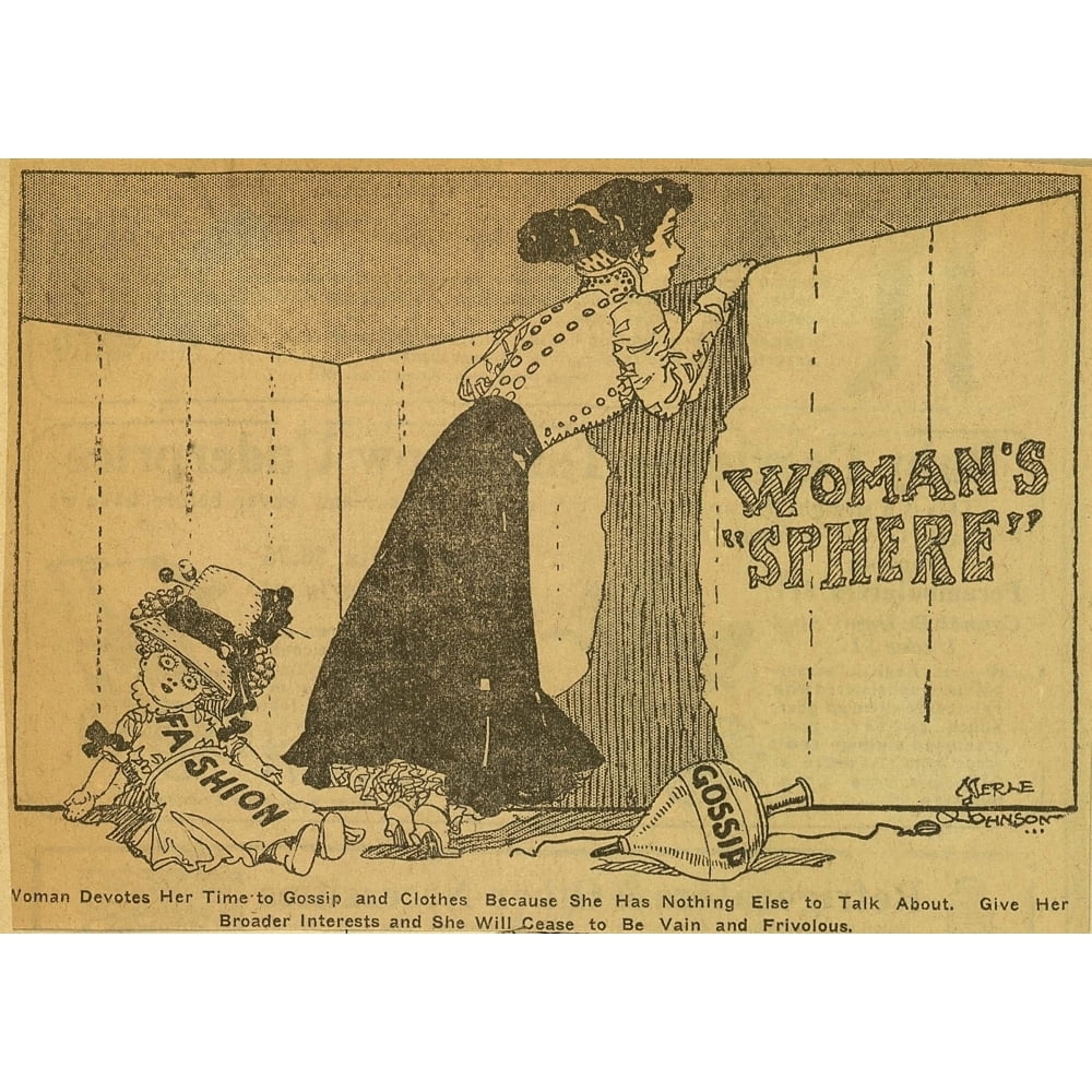 Political Cartoon Shows Woman Peering Over A Fence Labeled 'Woman'S ...