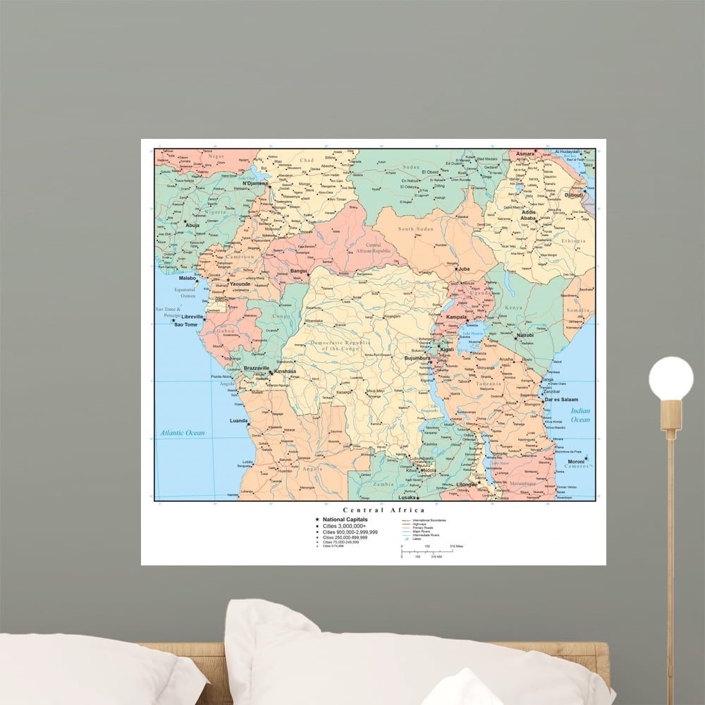 Political Map Central Africa Wall Mural Decal Sticker, Wallmonkeys Peel ...