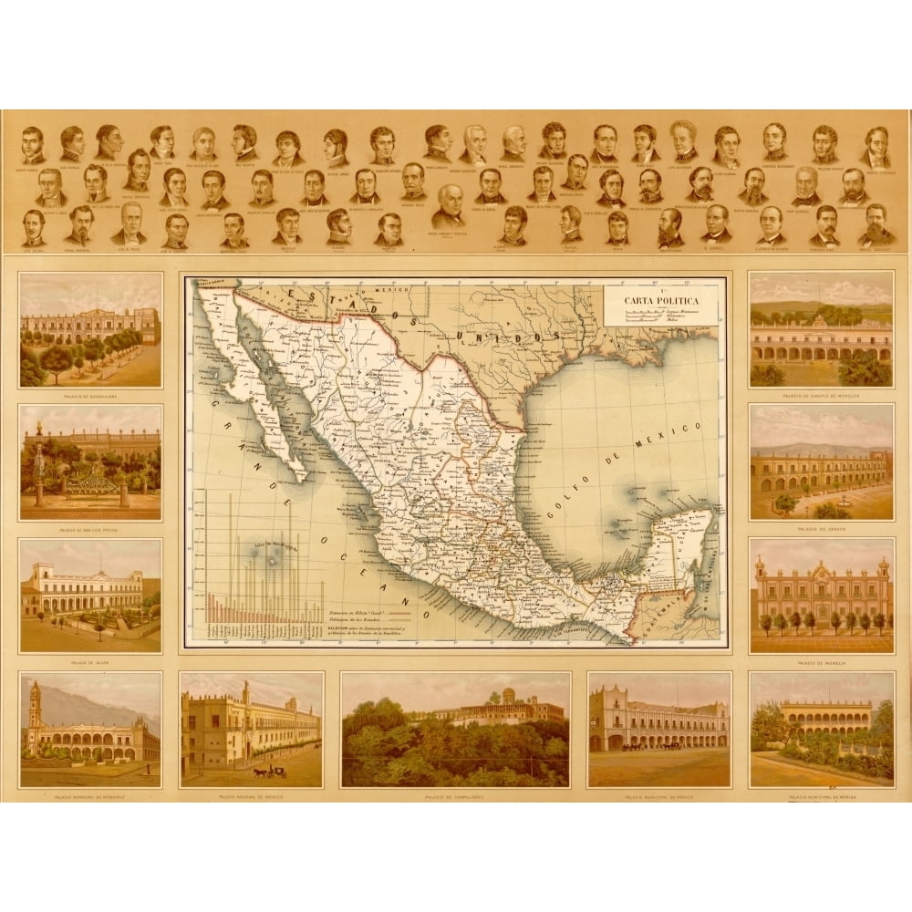 Political Map of Mexico Poster Print - Walmart.com