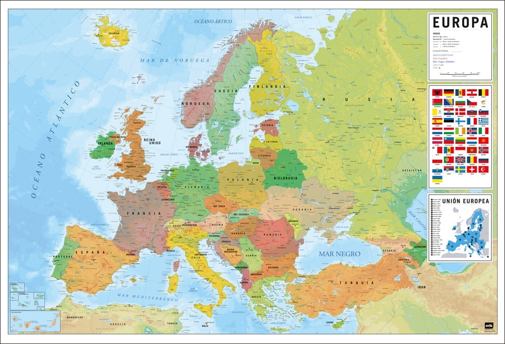 Political Map Of Europe (Europa) - Poster (Spanish Language Map) (36 X ...