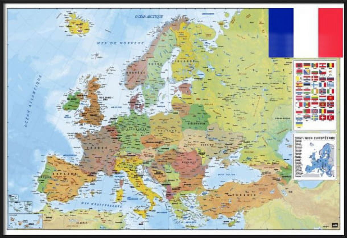 Political Map Of Europe - Framed Poster (French Language Version - Map ...