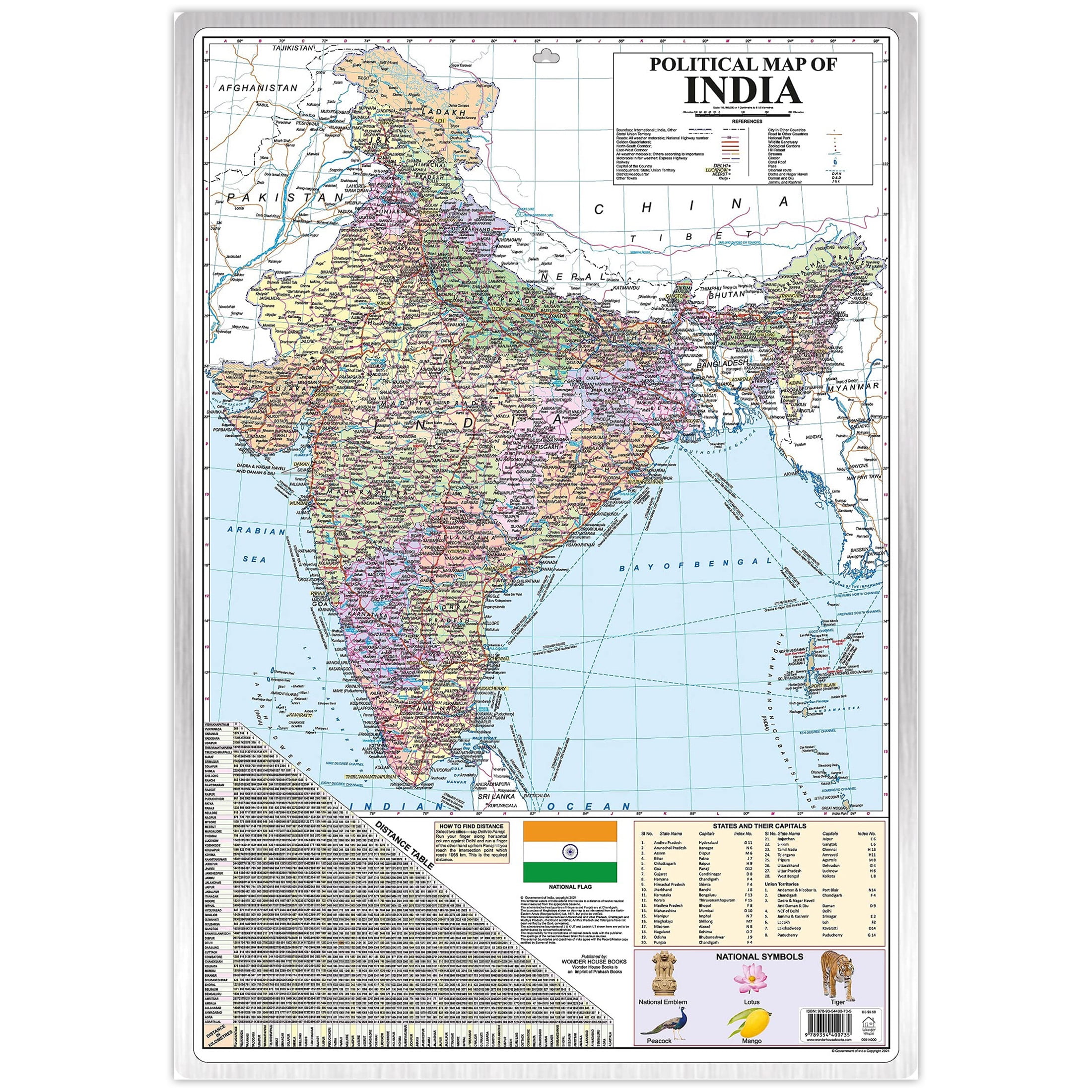 Latest Political Map of India with Jammu, Kashmir Nepal | Ubuy