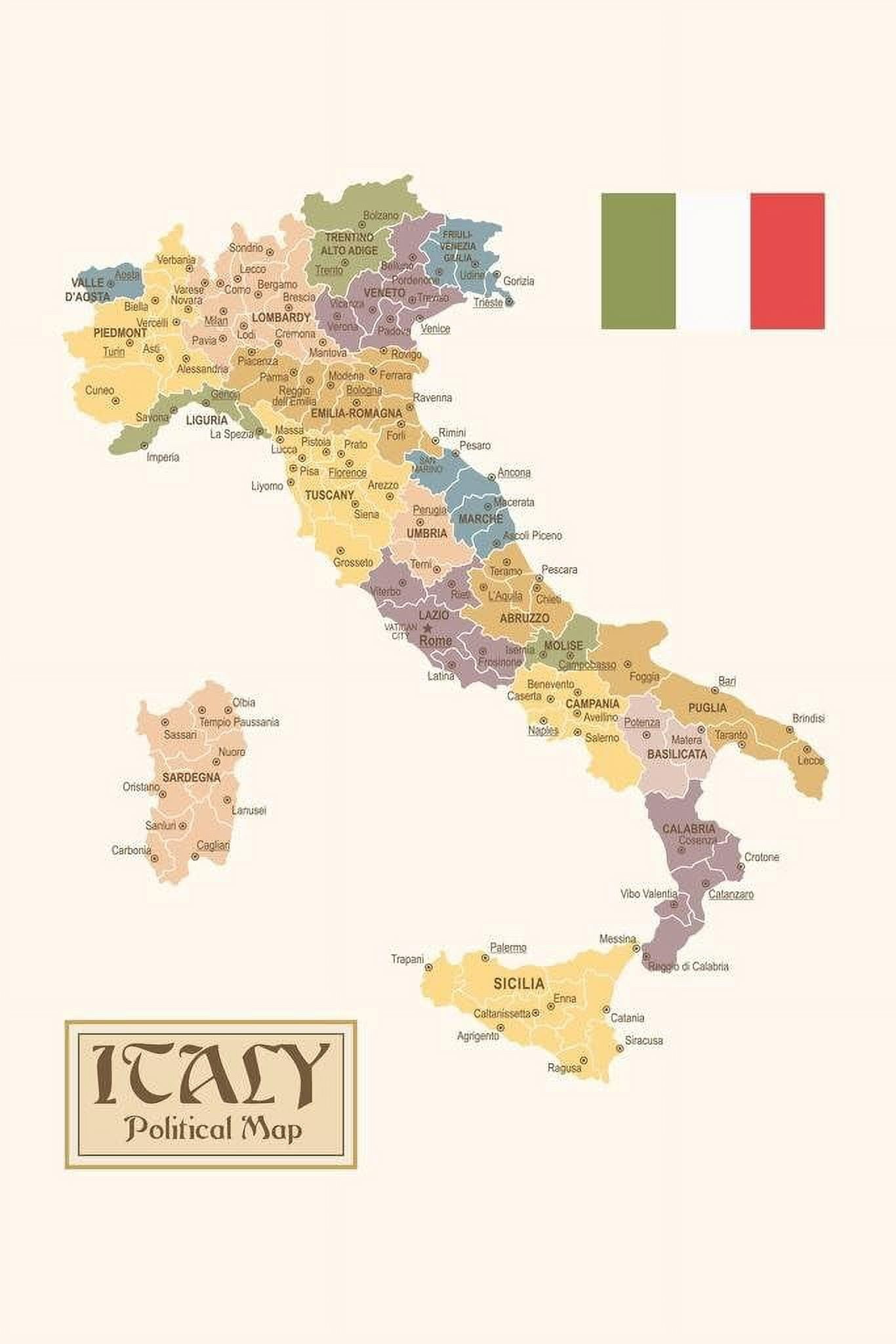 Political Map Of Italy Regions Provinces States Flag Vintage Style Cool ...
