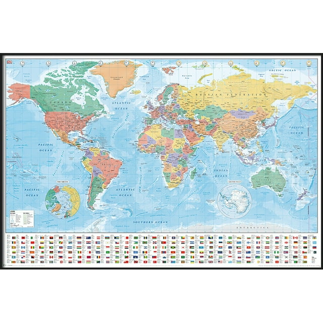 Political Map Of The World - Framed Educational Poster (World Map With ...