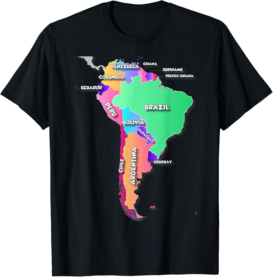 Political Map of South America T shirt Brazil Argentina T-Shirt ...