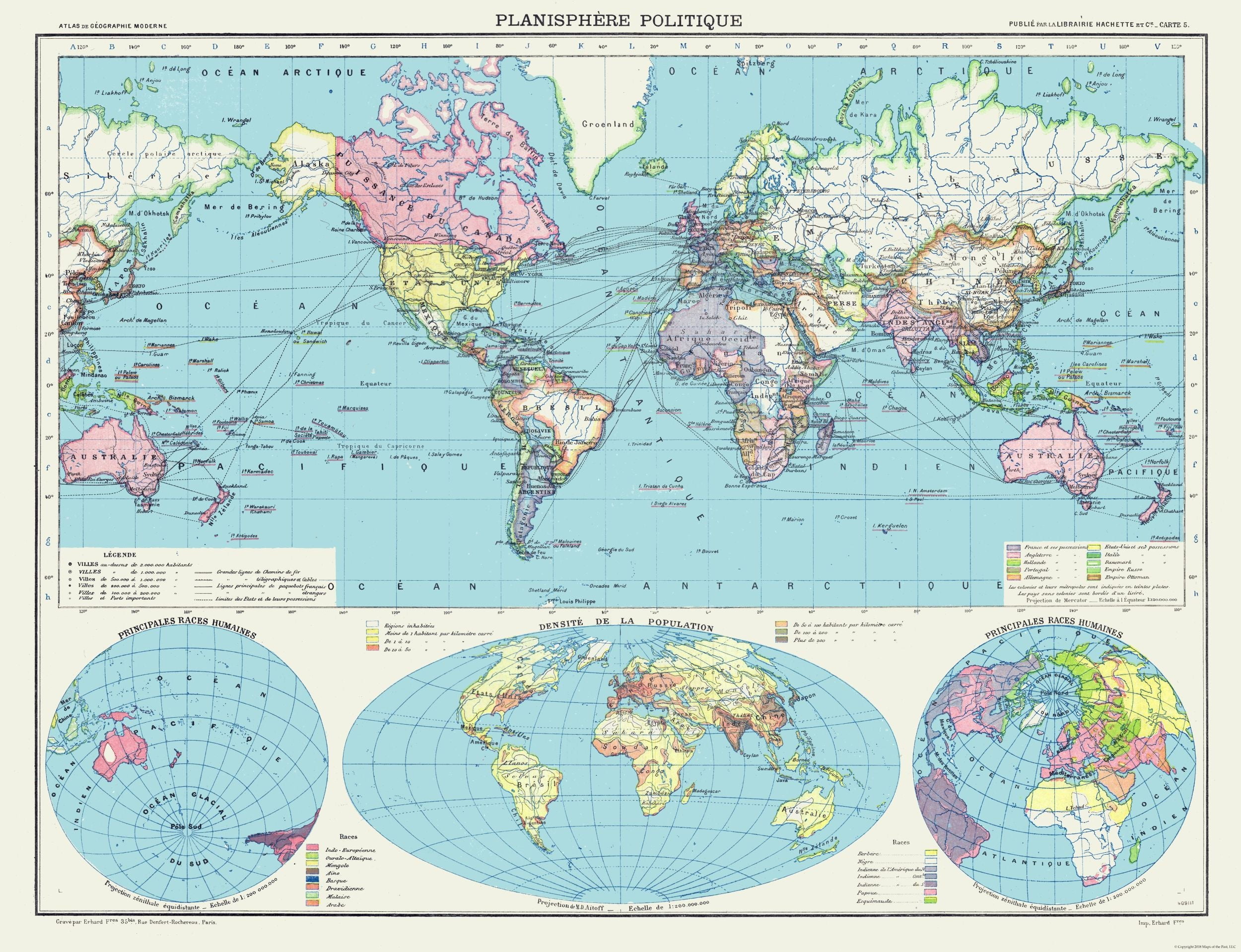Historic Map - Political Planisphere - Schrader 1908 - 29.97 x 23 ...