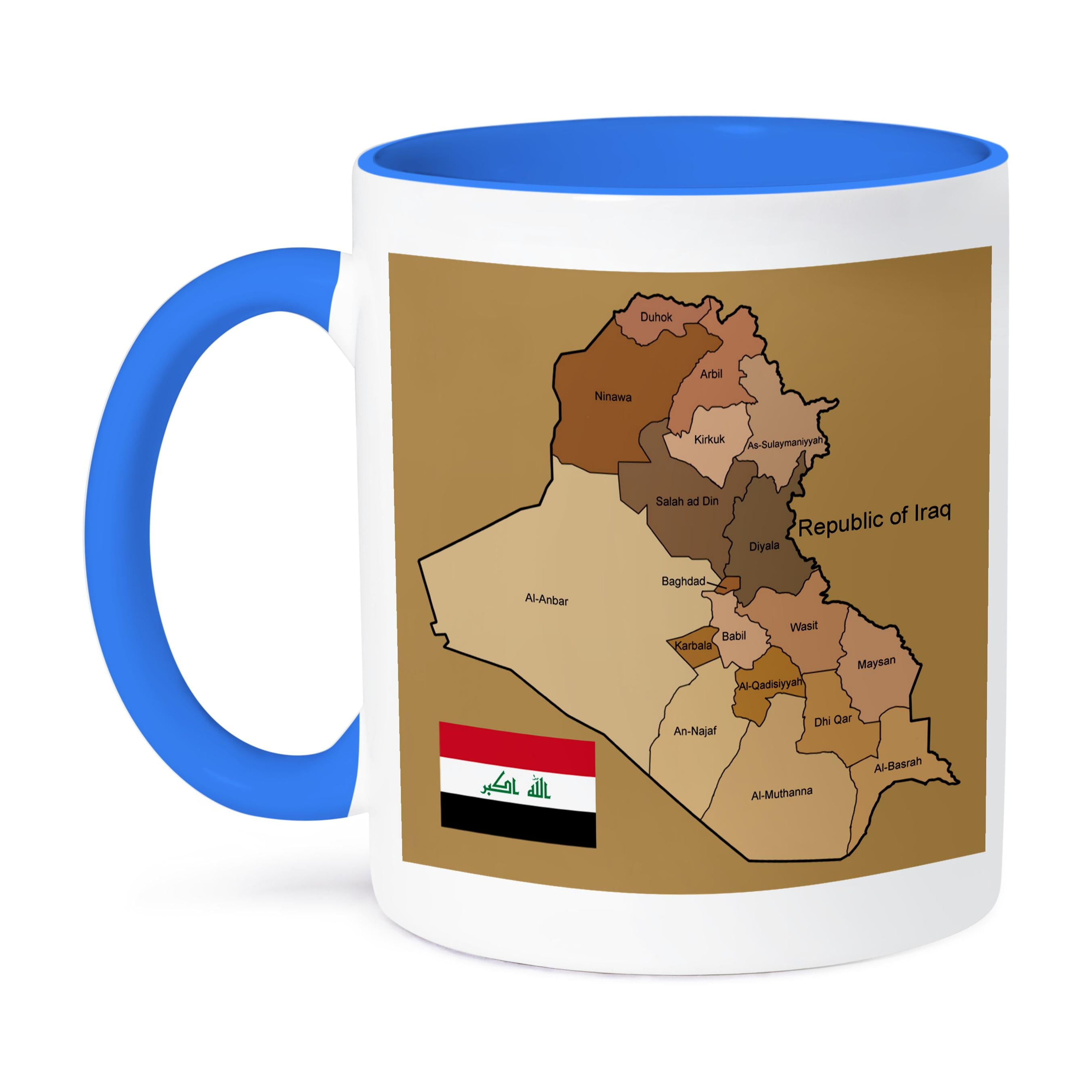 3dRose, Political map of Iraq with each province identified by name and Iraqi flag, 15oz Two ...