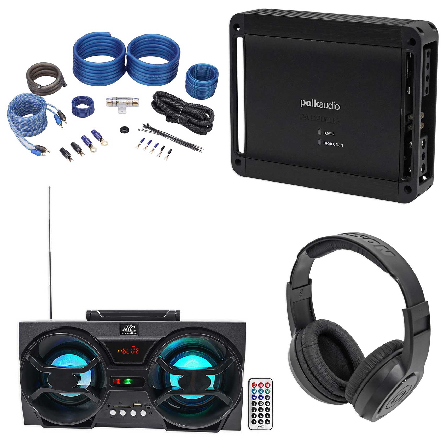 Polk Audio PAD2000.2 2-Channel 500 Watt Amplifier+Amp Kit+Speaker ...